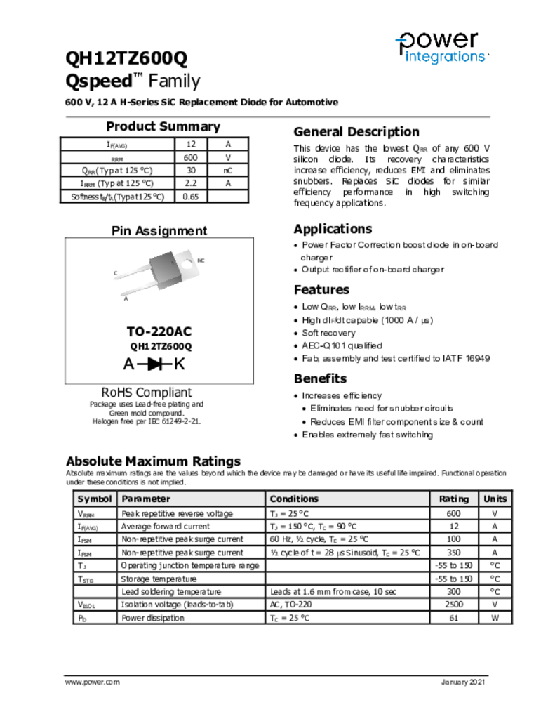 QH12TZ600Q Data Sheet | Power Integrations, Inc.