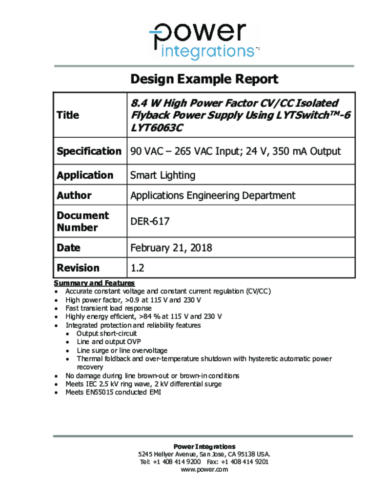DER-617 - 8.4 W High Power Factor, Isolated Flyback LED Driver | Power ...